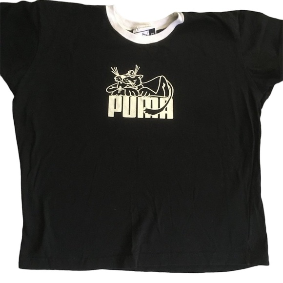 Puma | Tops | Puma Crop Top Ringer T Cropped Black White Pink Panther ...